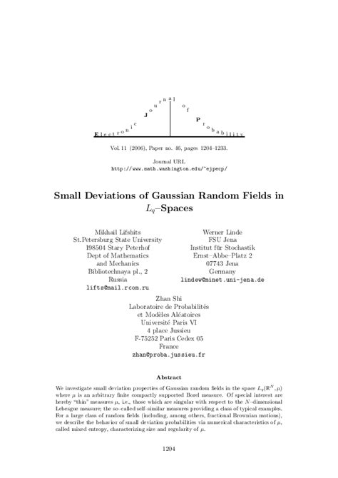 Pdf Small Deviations Of Gaussian Random Fields In
