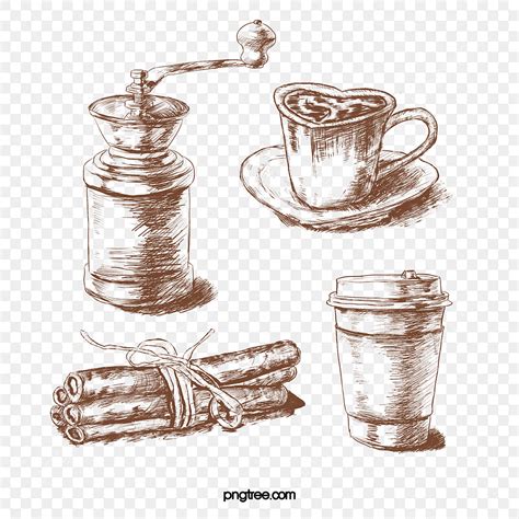 손으로 그린 선 종이 일러스트 컵 원고 핸드 커피 머신 종이 커피 컵 Png 일러스트 및 Psd 이미지 무료 다운로드 Pngtree