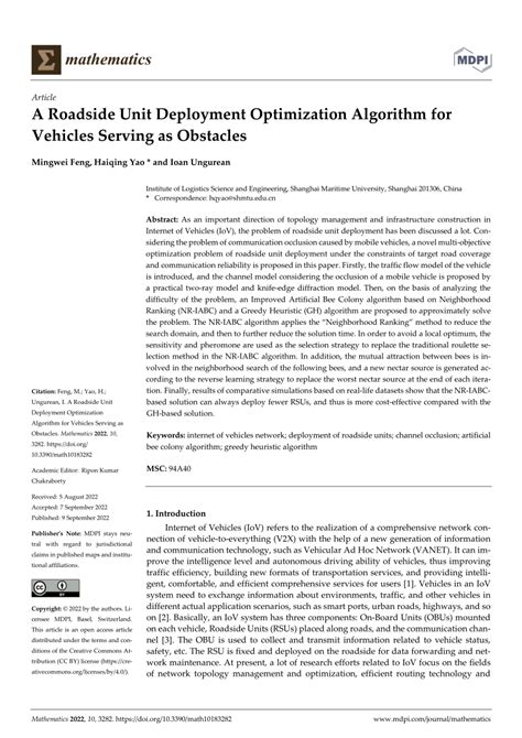 pdf a roadside unit deployment optimization algorithm for vehicles