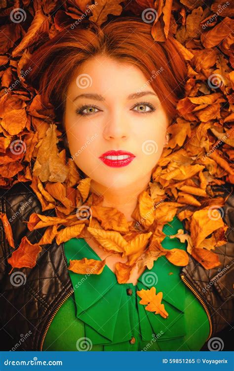 Portrait Of Young Woman In Autumn Leaves Stock Image Image Of
