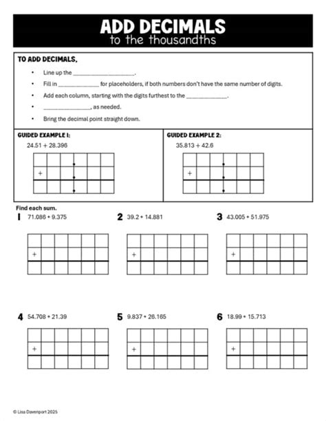 Add Decimals 5th Grade Math Binder Notes And Practice Worksheet