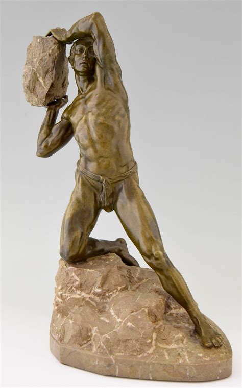Antique Bronze Sculpture Male Nude With Rock 1900 At 1stdibs Bronze