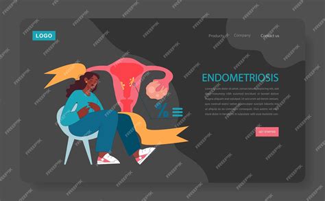 Premium Vector Endometriosis Dark Or Night Mode Web Landing Woman With Endometriosis