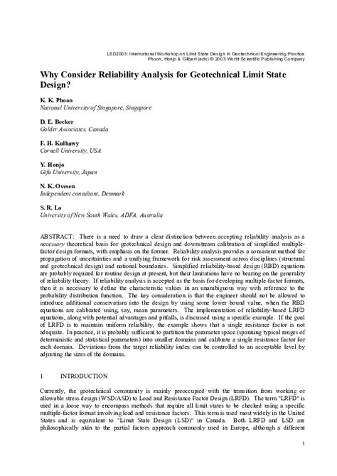 Pdf Why Consider Reliability Analysis For Geotechnical Limit State Design