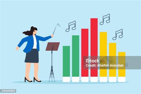 비즈니스 전략의 조화 시장 성장 조정 데이터 기반 성능 전략적 개념 벡터 일러스트레이션 막대 그래프의 오케스트라를 지휘하는 분석가 가격에 대한 스톡 벡터 아트 및 기타