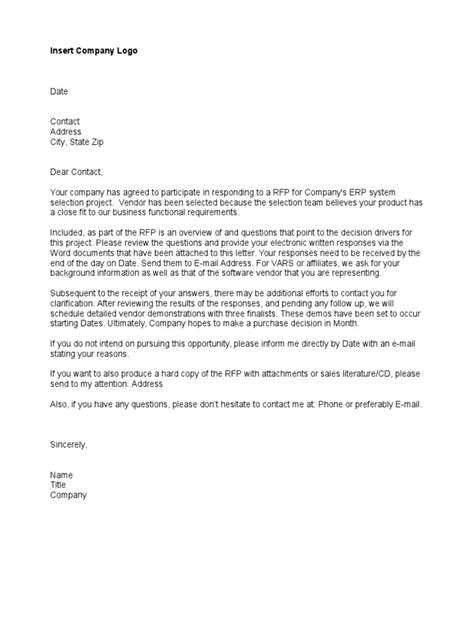 Erp Rfp Templates