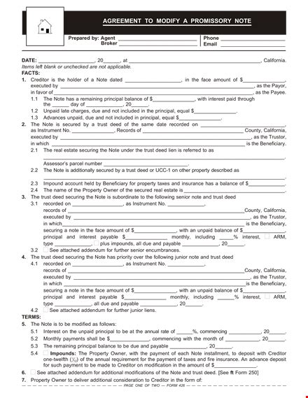Promissory Note Modification Agreement Form