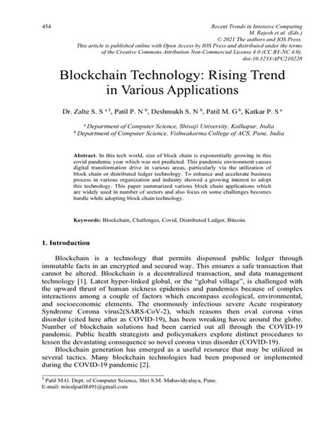 Blockchain Technology Rising Trend In Various Appl Pdf Bitcoin