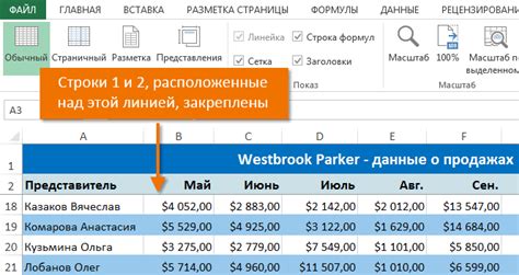 Excel закрепить выделенную область в Excel