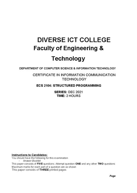 Structured Programming Exam Ecs 2104 December 2021 Studocu