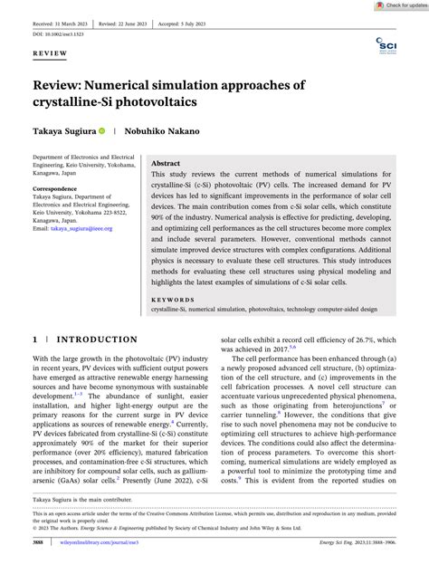 Pdf Review Numerical Simulation Approaches Of Crystalline‐si