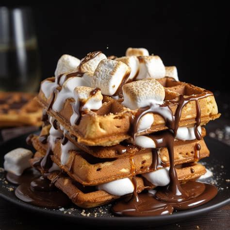 Premium Ai Image A Stack Of Waffles With Marshmallows And Marshmallows On Them
