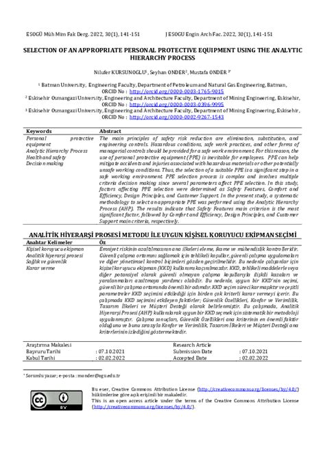 Pdf Selection Of An Appropriate Personal Protective Equipment Using The Analytic Hierarchy Process