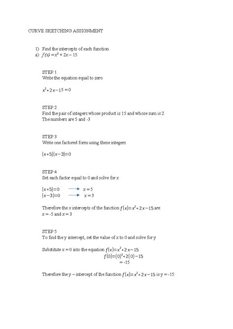 Curve Sketching Assignment CURVE SKETCHING ASSIGNMENT Find The Intercepts Of Each Function A