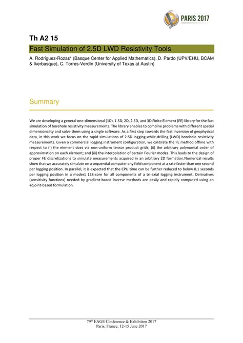 Pdf Fast Simulation Of 25d Lwd Resistivity Tools
