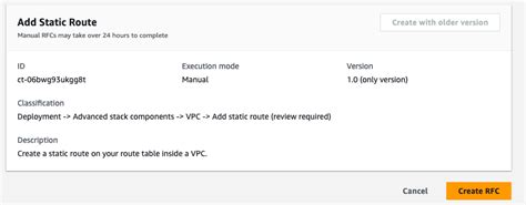 VPC Add Static Route Review Required AMS Advanced Change Type