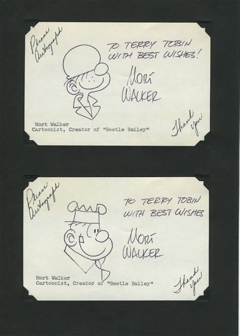 Autograph Of Mort Walker Creator Of Beetle Bailey Comic Strip On Two Original Drawings Mort