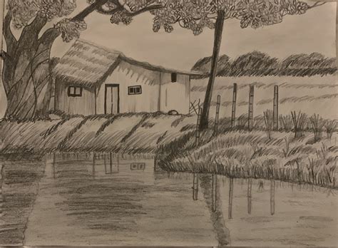 Village Landscape Pencil Sketch Pencil Art Sketches Pencil Sketch