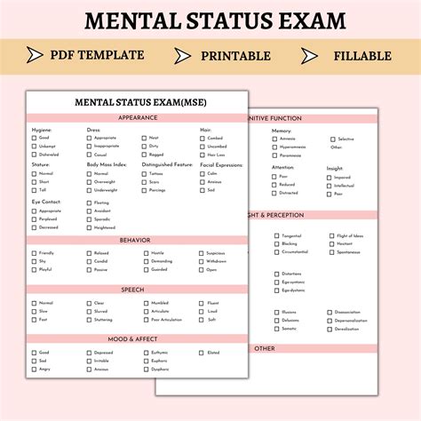 Mental Status Exam Cheat Sheet Therapy Forms Client Intake Form
