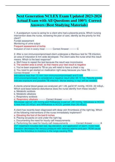 Next Generation Nclex Exam Updated Actual Exam With All Questions And 100 Correct Answers Best