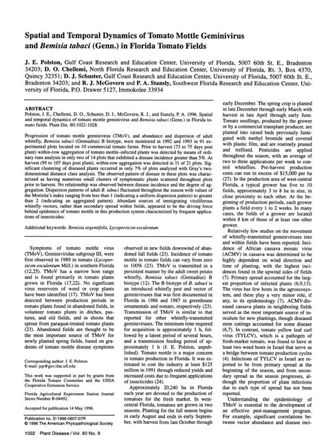 Pdf Spatial And Temporal Dynamics Of Tomato Mottle Geminivirus And