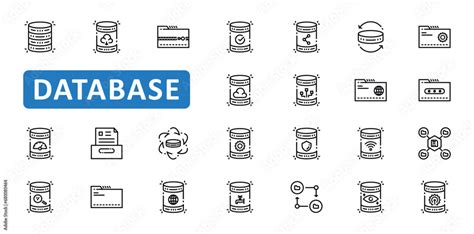 Database Icon Set Server Network Storage Data Cloud Transfer System Setting Folder