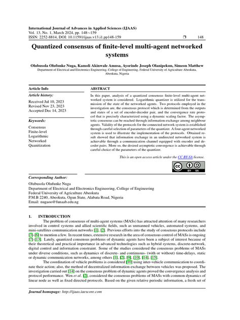 Quantized Consensus Of Finite Level Multi Agent Networked Systems Pdf Matrix Mathematics
