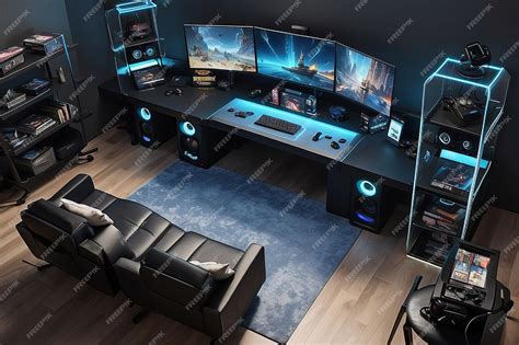 Premium Photo Overhead Desk Layout Focus Comprehensive Gaming Room View