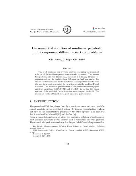 Pdf On Numerical Solution Of Nonlinear Parabolic Multicomponent