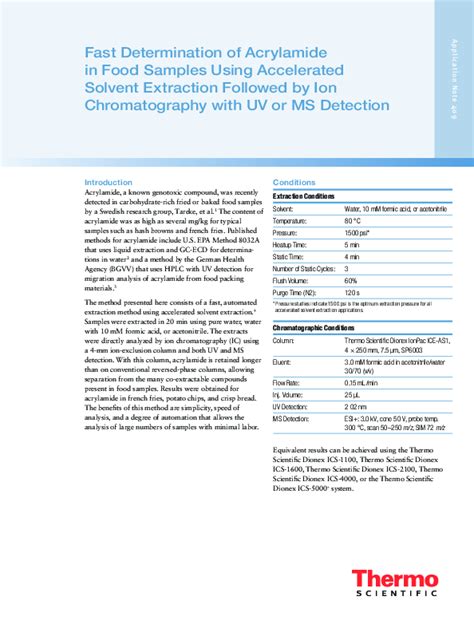 Pdf Fast Determination Of Acrylamide In Food Samples Using Accelerated Solvent Extraction Ase