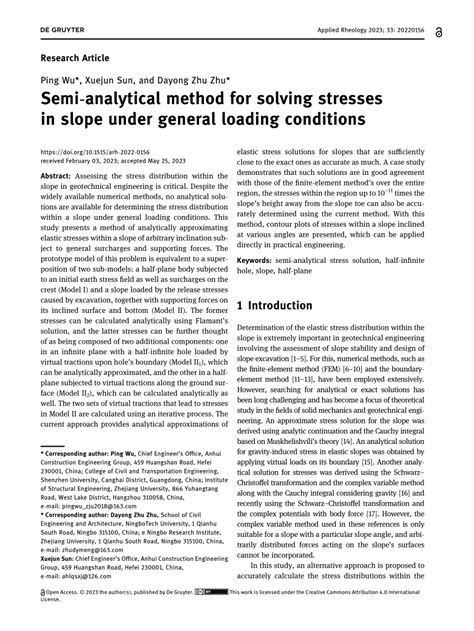 Pdf Semi Analytical Method For Solving Stresses In Slope Under