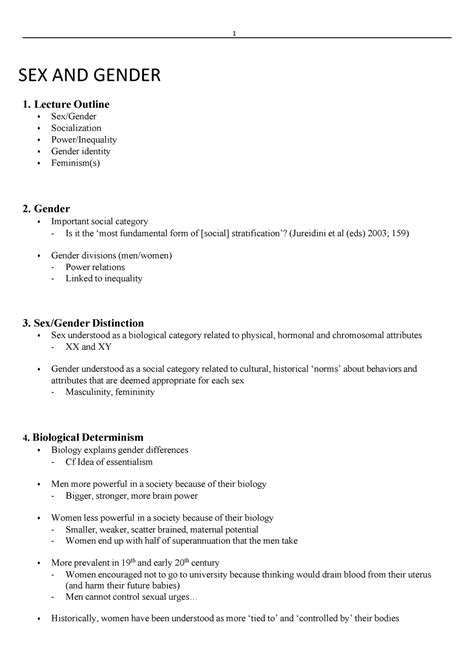 Sex Gender And Power Sex And Gender Lecture Outline Sex Gender Socialization Studocu