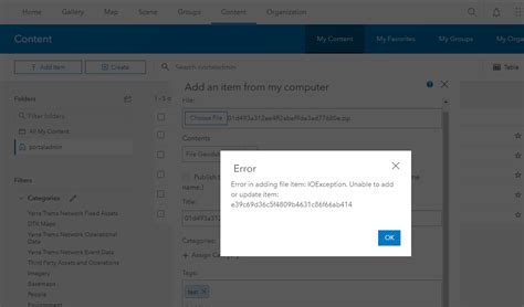 Solved 1081 Portal My Content Add Item Unable To Esri