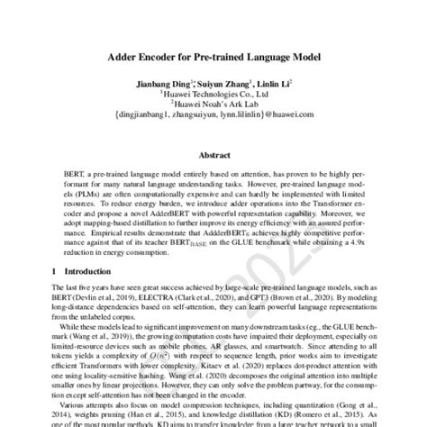 Adder Encoder For Pre Trained Language Model Acl Anthology