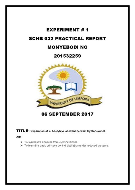 Organic Chem Exp 1 Experiment 1 Schb 032 Practical Report Monyebodi Nc 201532259 06