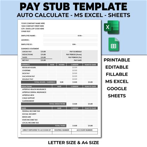 Employee Pay Stub Spreadsheet Template Excel Google Sheet Paycheck Stub Template Salary Slip Employee Pay Stub Spreadsheet Template Excel Google Sheet Paycheck Stub Template Salary Slip