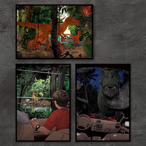 Jurassic Park Illustrations Bundle Velociraptors Tyrannosaurus Rex