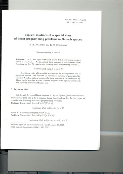 Pdf Explicit Solutions Of A Special Class Of Linear Programming Problem In Banach Spaces