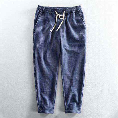 드로스트링 스트라이프 심플 캐주얼 일본 스타일 발목 길이 면 바지 남성 테이퍼 바지 오버사이즈 5xl 6xl 봄 신상