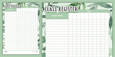 Muted Botanical Themed Class Register Template Twinkl