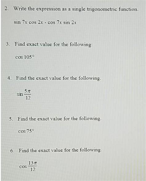 Solved 2 Write The Expression As A Single Trigonometric Chegg Com
