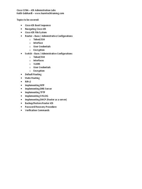 Cisco Ios Administrative Workbook Pdf Ip Address Router Computing