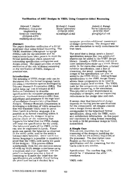 Pdf Verification Of Asic Designs In Vhdl Using Computer Aided Reasoning