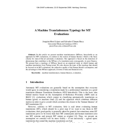 A Machine Translationness Typology For Mt Evaluations Acl Anthology