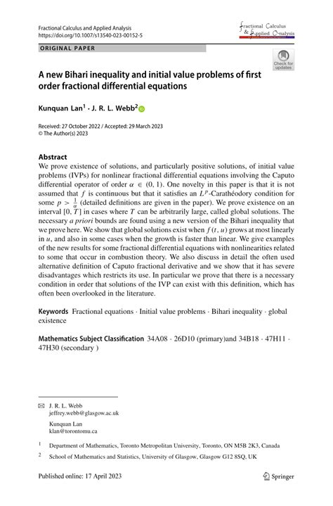 Pdf A New Bihari Inequality And Initial Value Problems Of First Order