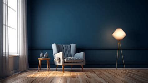 짙은 파란색 나무 바닥 3d 렌더에 의자가 있는 현대적인 거실 블루 룸 화이트 인테리어 가정 생활 배경 일러스트 및 사진