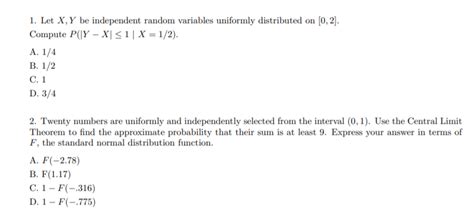 Solved 1 Let X Y Be Independent Random Variables Uniformly