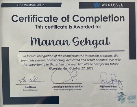 I Am Thrilled To Announce The Successful Completion Of My Internship At Westfall Technik In