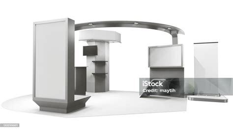 광고 Pos Poi 프로모션 카운터 전시 스탠드 디자인 부스 모형 고립 3d 렌더링 터치스크린에 대한 스톡 사진 및 기타 이미지 터치스크린 전시회 인터랙티브 Istock