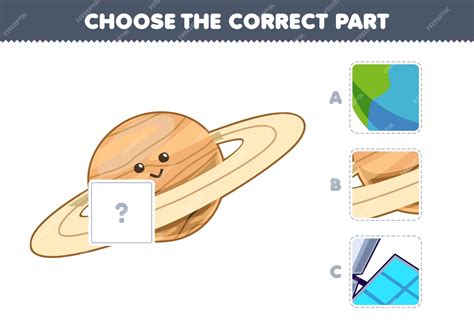 어린이를 위한 교육 게임은 귀여운 만화 토성 행성 그림 태양계 워크시트를 완성하기 위해 올바른 부분을 선택합니다 프리미엄 벡터